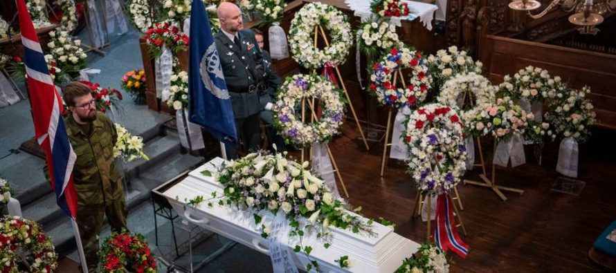 Crown Prince Haakon of Norway attends the funeral of war hero, Joachim ...